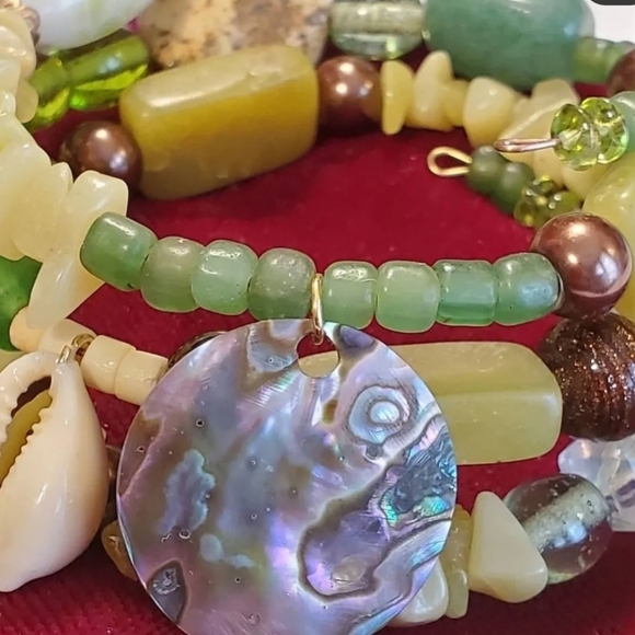 Jewelry | Jade Ankh Bronze Faux Pearls Glass Olive Green Jade Memory ...